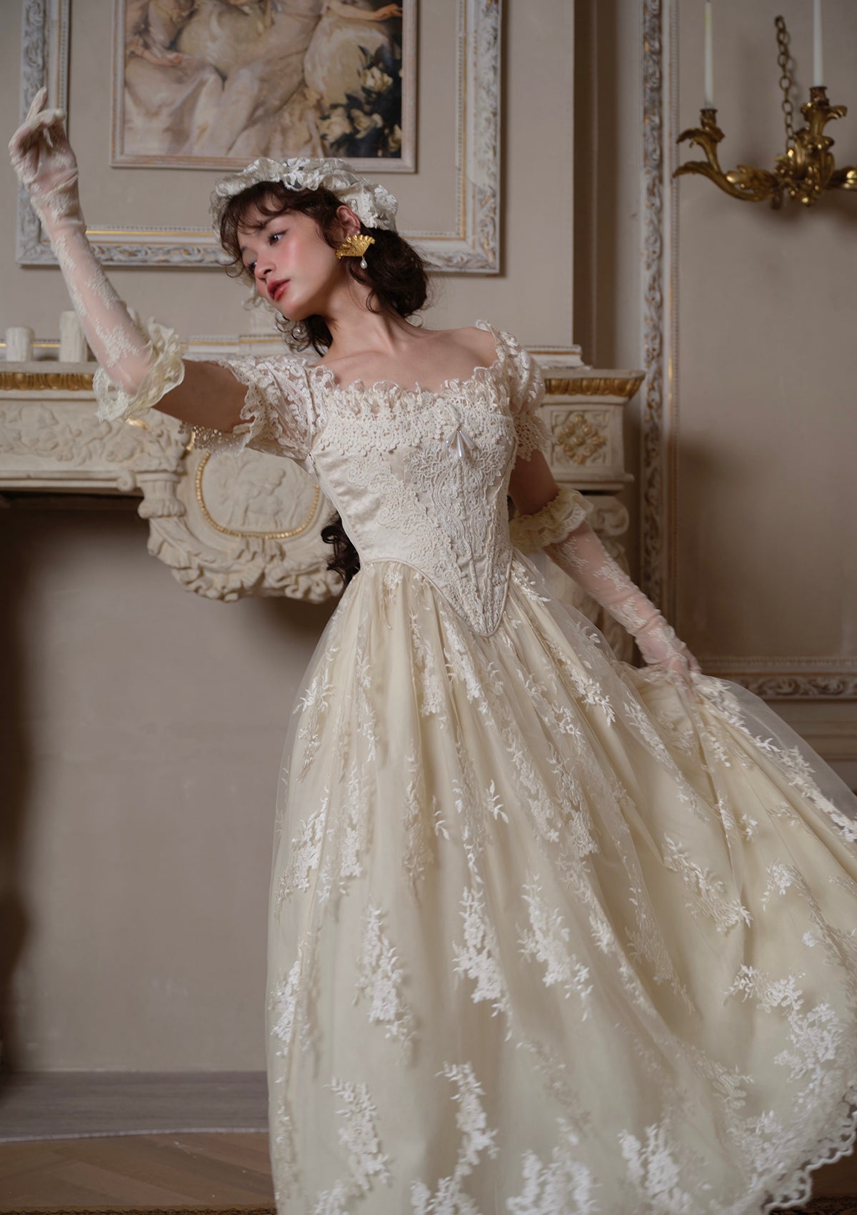 Rococo Ivory Lace Dress | Opulent Lace Dress - LaceMade